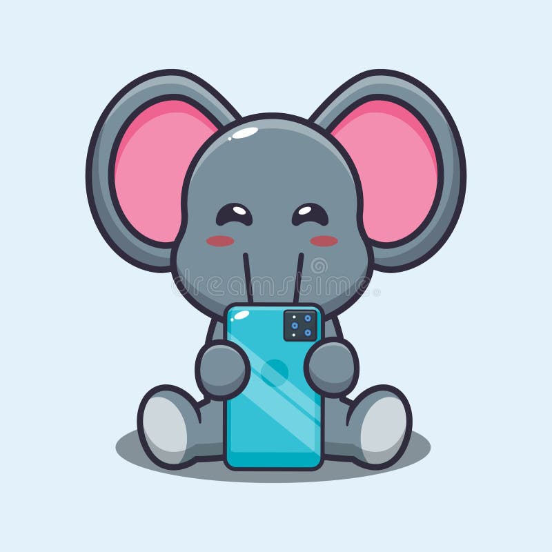 Cute Elephant with Phone Cartoon Vector Illustration. Stock Vector ...