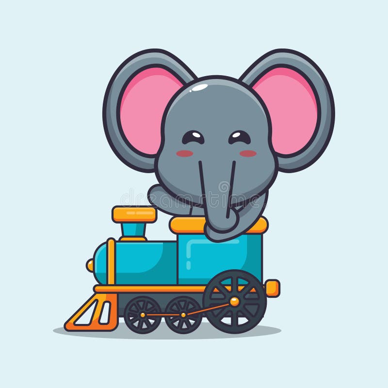 Cute Elephant Mascot Cartoon Character Ride on Train. Stock Vector ...