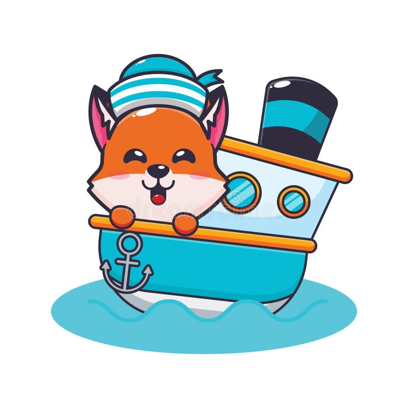 Cute Fox Mascot Cartoon Character on the Ship. Stock Vector ...