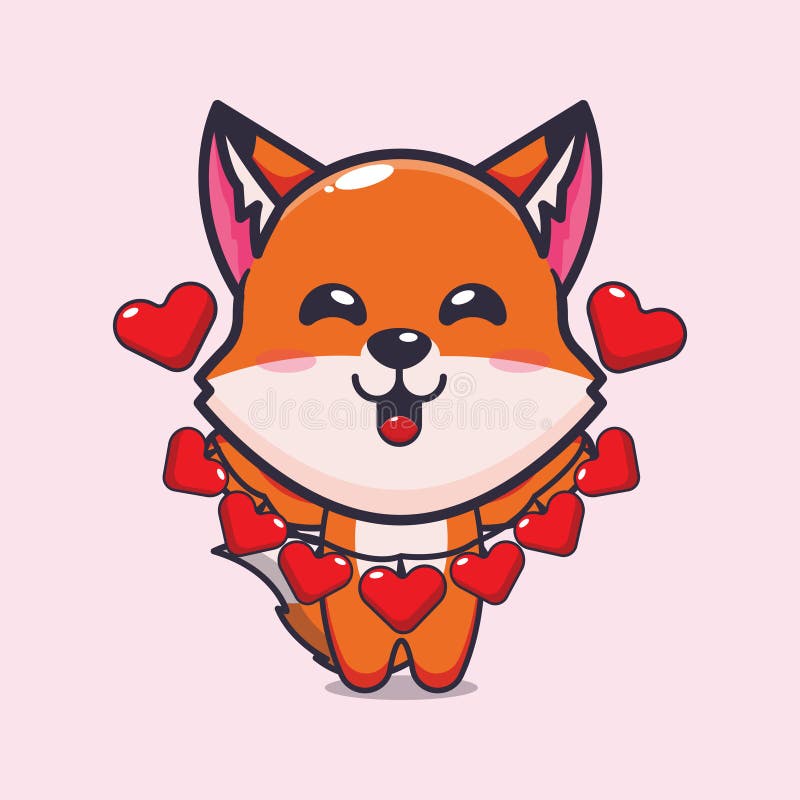 Cute Fox Cartoon Character Holding Love Decoration. Stock Vector ...