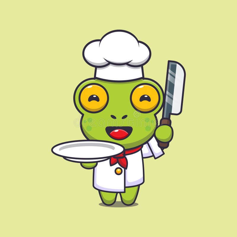 Cute Chef Frog Mascot Cartoon Character with Knife and Plate. Stock ...