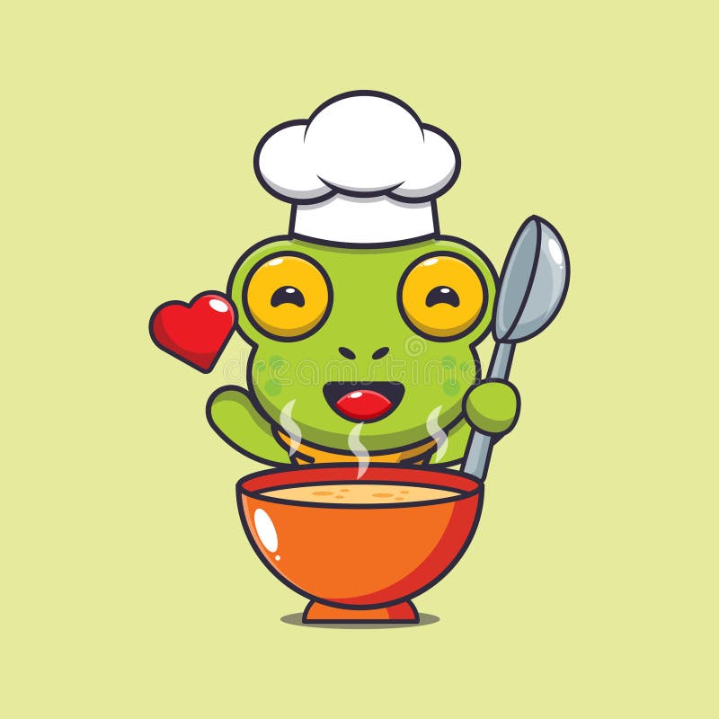 Cute Chef Frog Mascot Cartoon Character with Soup. Stock Vector ...