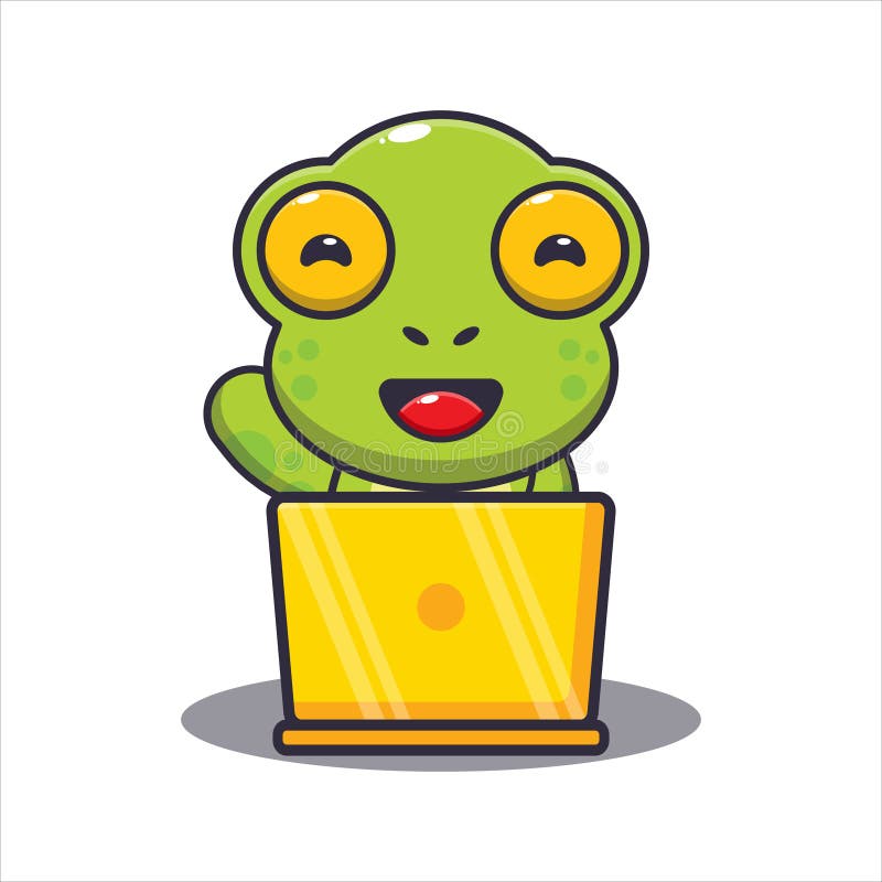 Cute Frog with Laptop Cartoon Vector Illustration. Stock Vector ...