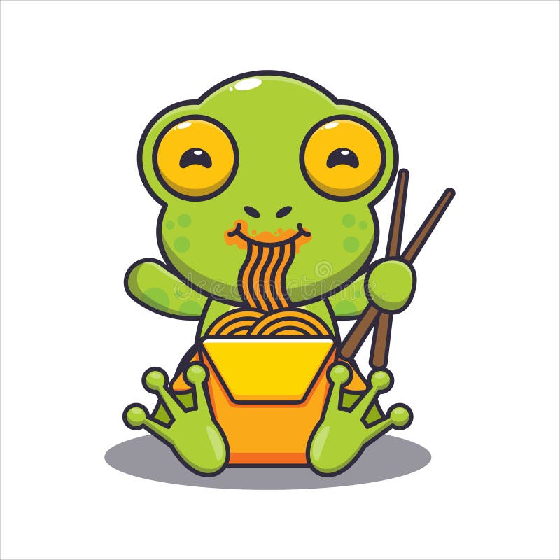 Cute Frog Eating Noodle Cartoon Vector Illustration. Stock Vector ...