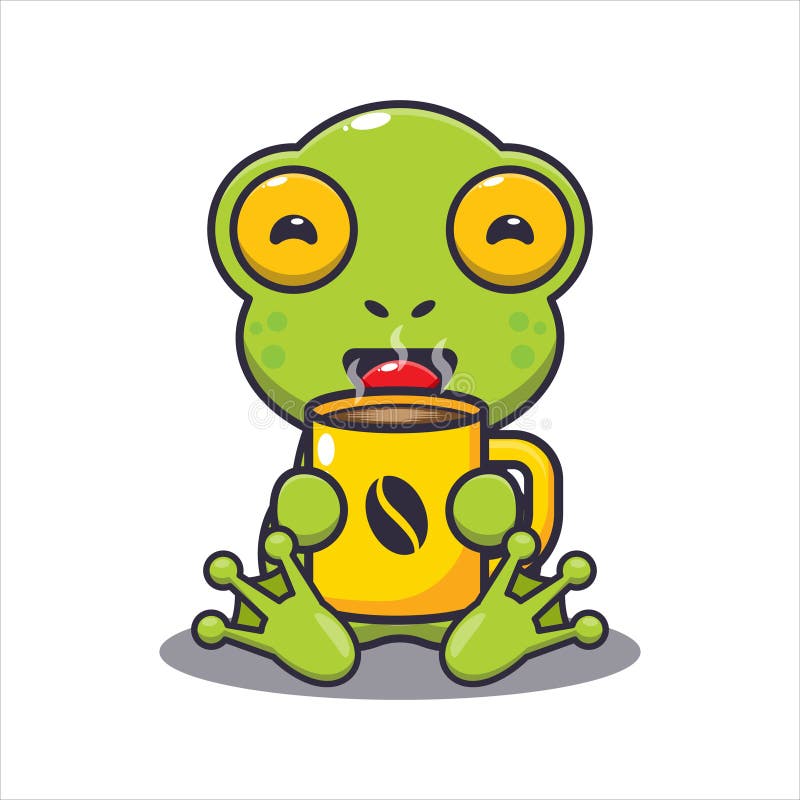 Cute Frog with Hot Coffee Cartoon Vector Illustration. Stock Vector ...