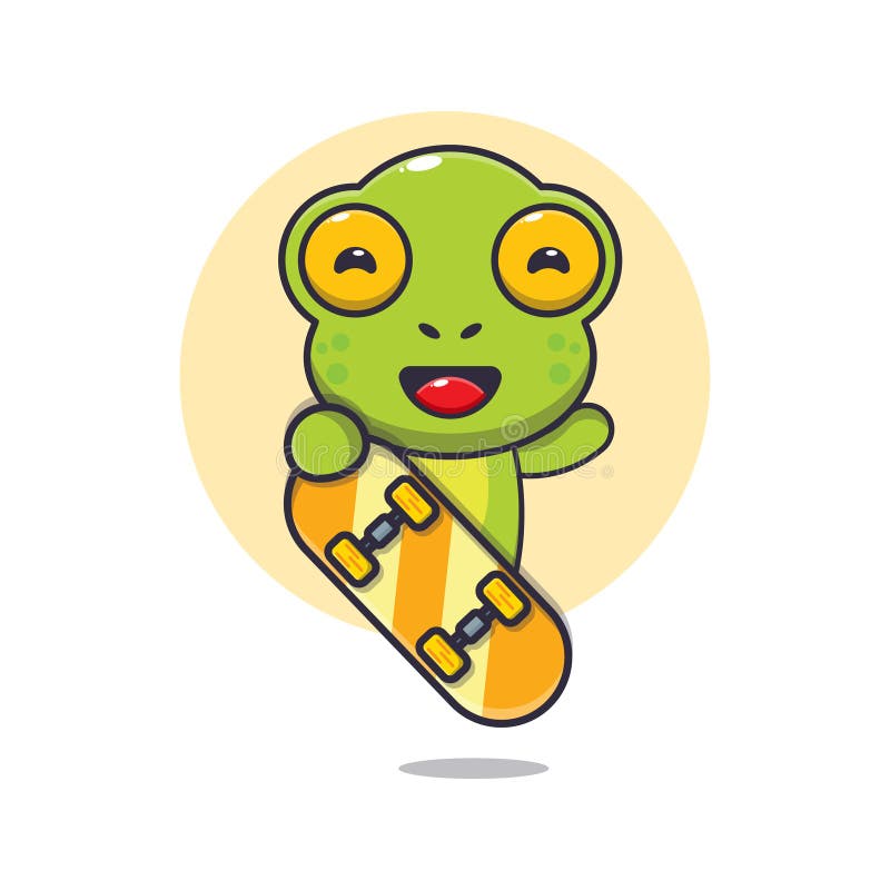 Cute Frog Mascot Cartoon Character with Skateboard. Stock Vector ...