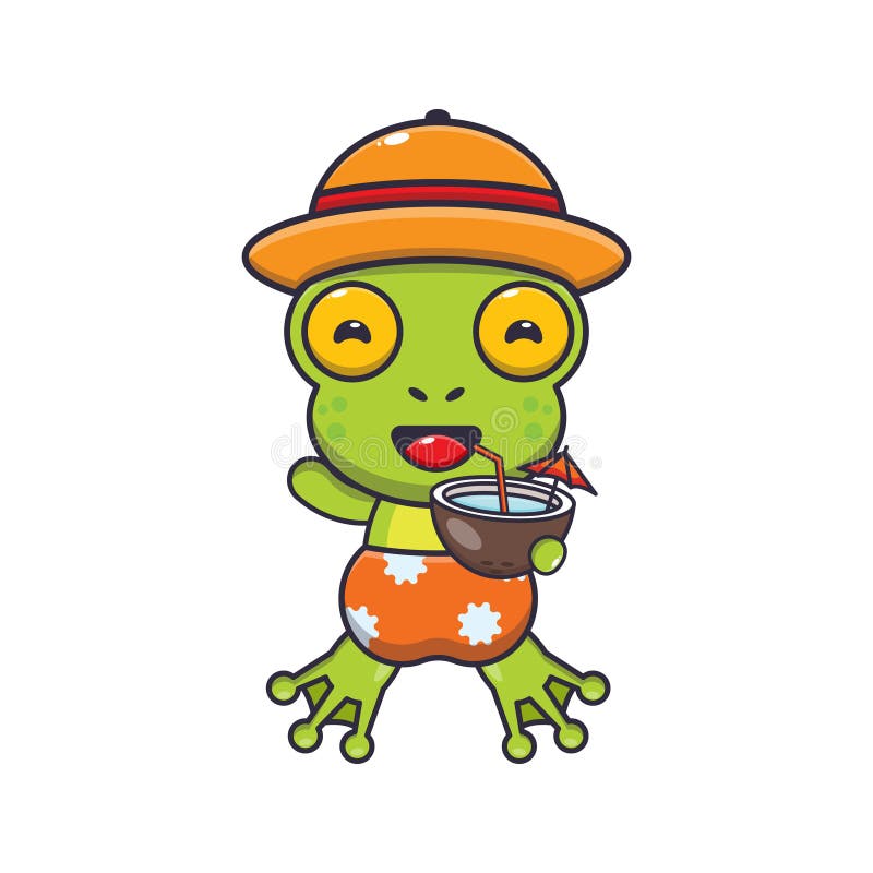 Cute Frog Drink Coconut Cartoon Illustration. Stock Vector ...