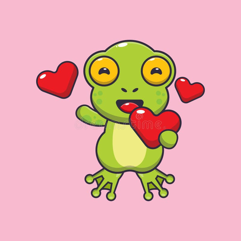 Cute Frog Cartoon Character Holding Love Heart at Valentine S Day ...