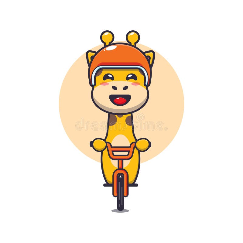 Cute Giraffe Mascot Cartoon Character Ride on Bicycle. Stock Vector ...