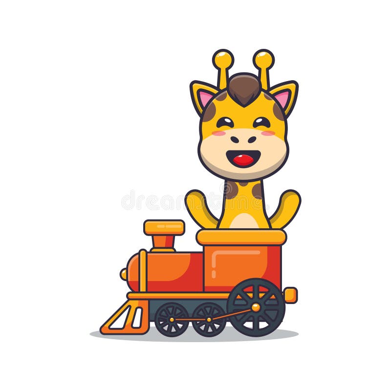 Cute Giraffe Mascot Cartoon Character Ride on Train. Stock Vector ...