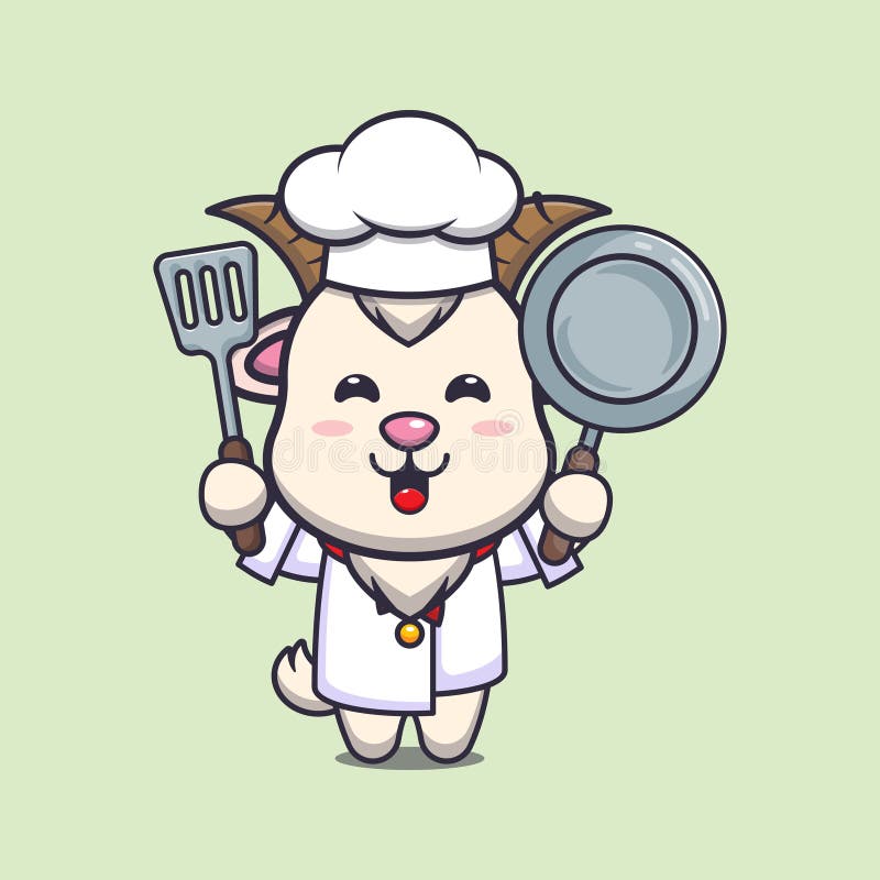 Cute Chef Goat Mascot Cartoon Character. Stock Vector - Illustration of ...