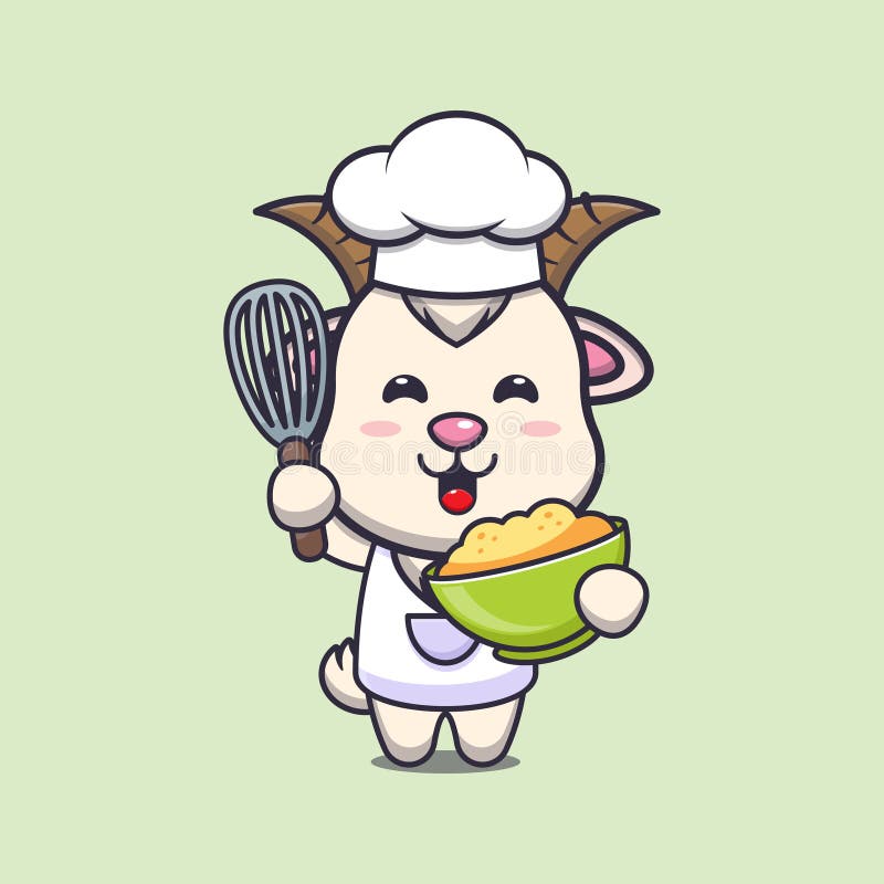 Cute Chef Goat Mascot Cartoon Character with Soup. Stock Vector ...