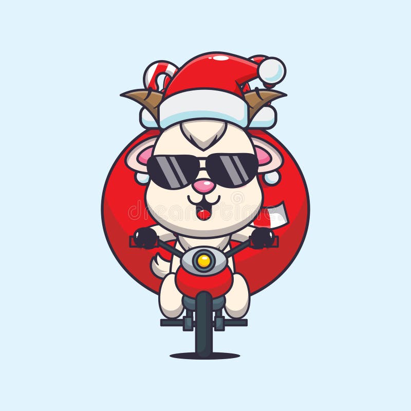 Cute Goat Carrying Christmas Gift with Motorcycle. Cute Christmas ...