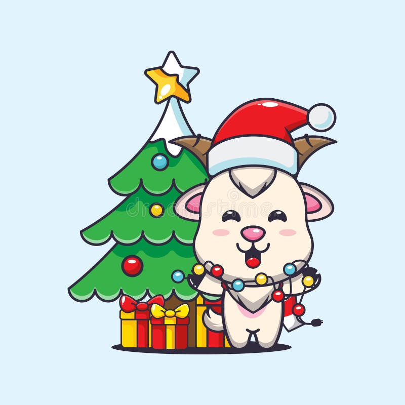 Cute Goat with Christmast Lamp. Cute Christmas Cartoon Character ...