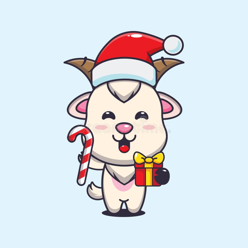 Cute Goat Holding Christmas Candy and Gift. Cute Christmas Cartoon ...