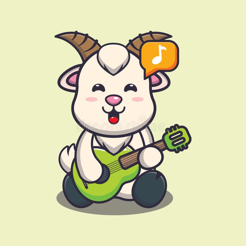 Cute Goat Playing Guitar Cartoon Vector Illustration. Stock Vector ...