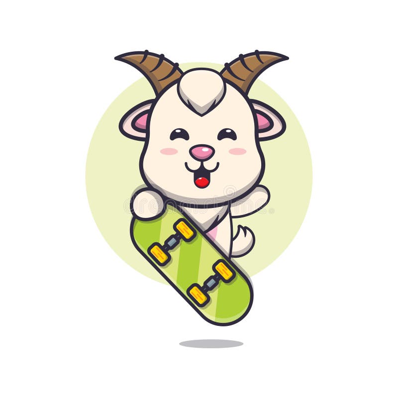 Cute Goat Mascot Cartoon Character with Skateboard. Stock Vector ...