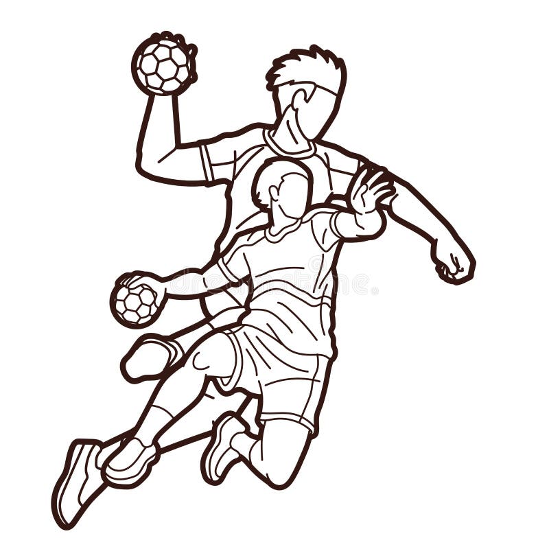 Handball Sport Male Players Team Men Mix Action Cartoon Graphic Vector ...