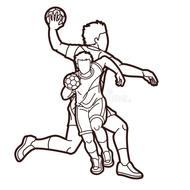 Handball Sport Male Players Team Men Mix Action Cartoon Graphic Vector ...