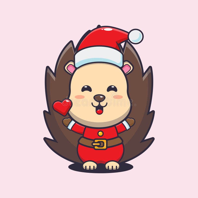 Cute Hedgehog Wearing Santa Costume. Cute Christmas Cartoon Character ...