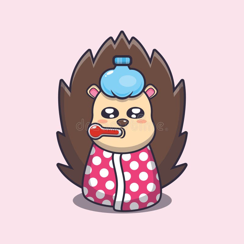 Cute Hedgehog is Sick Cartoon Vector Illustration. Stock Vector ...