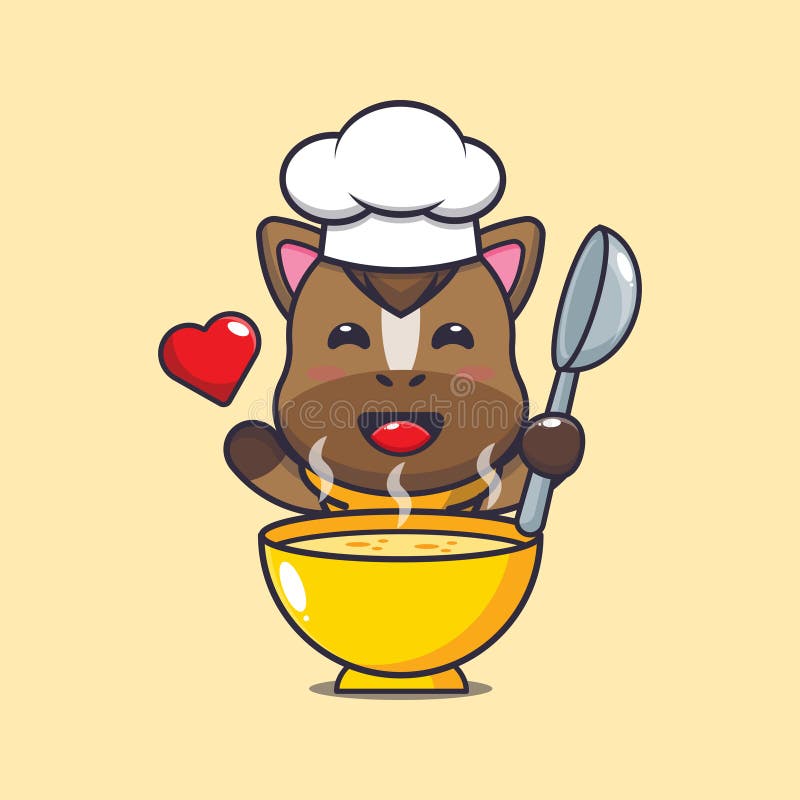 Cute Chef Horse Mascot Cartoon Character with Cake Dough. Stock Vector ...