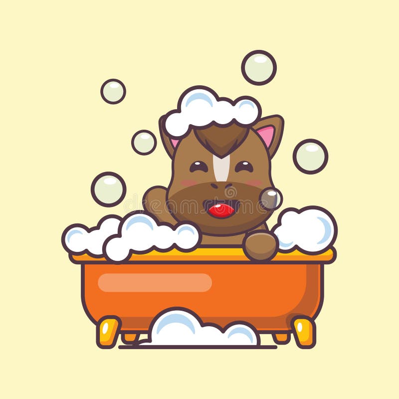 Cute Horse Taking Bubble Bath in Bathtub Cartoon Vector Illustration ...