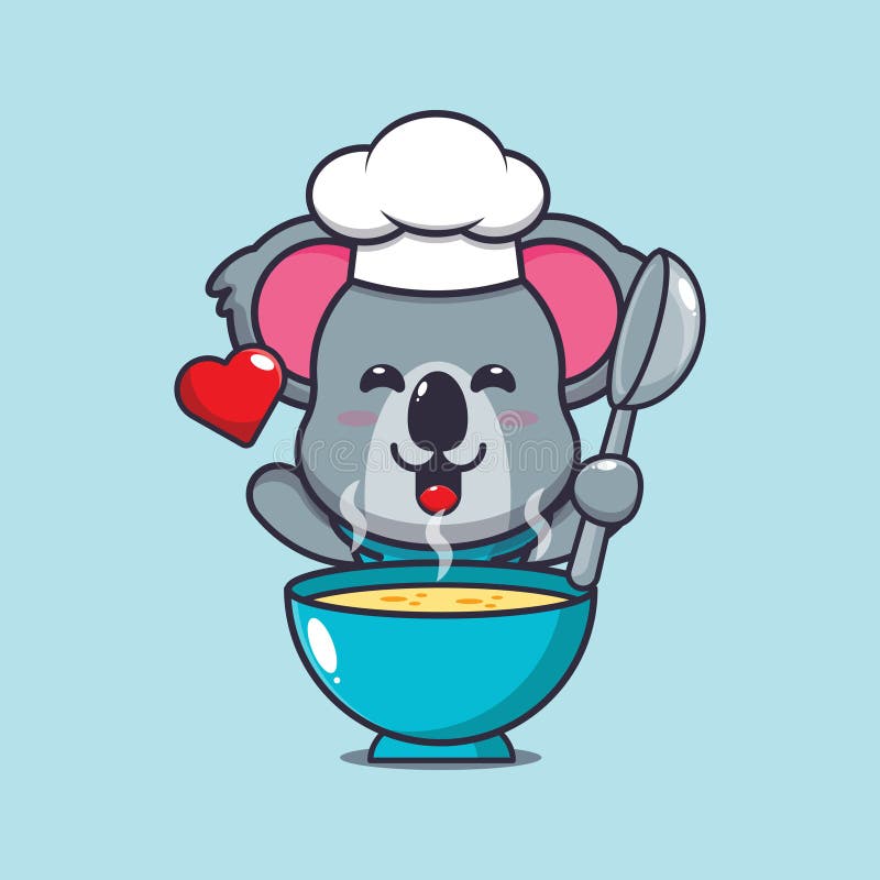 Cute Chef Koala Mascot Cartoon Character with Soup. Stock Vector ...