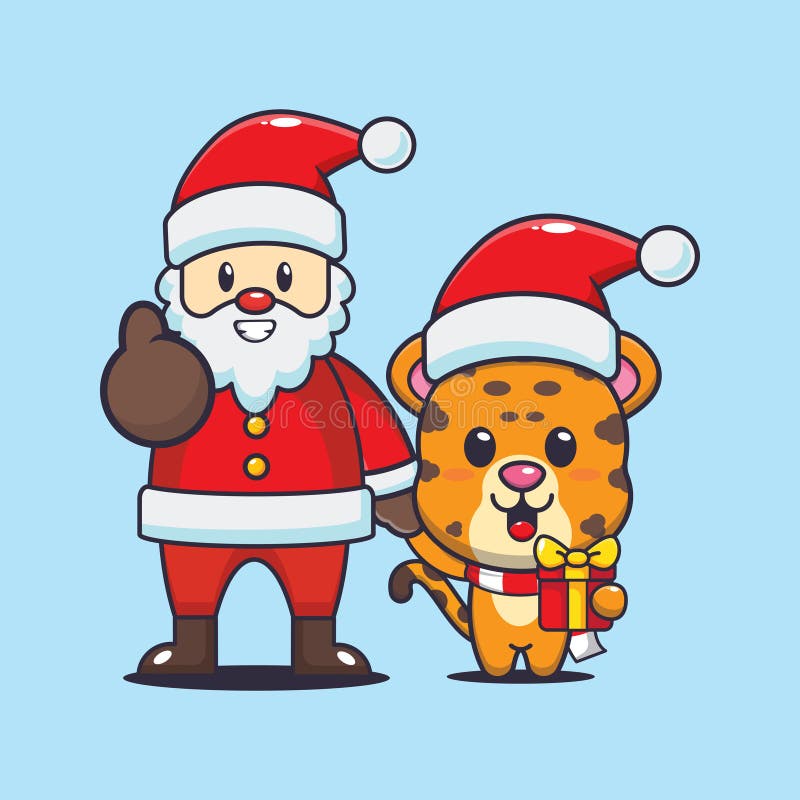 Cute Leopard with Santa Claus. Cute Christmas Cartoon Character ...