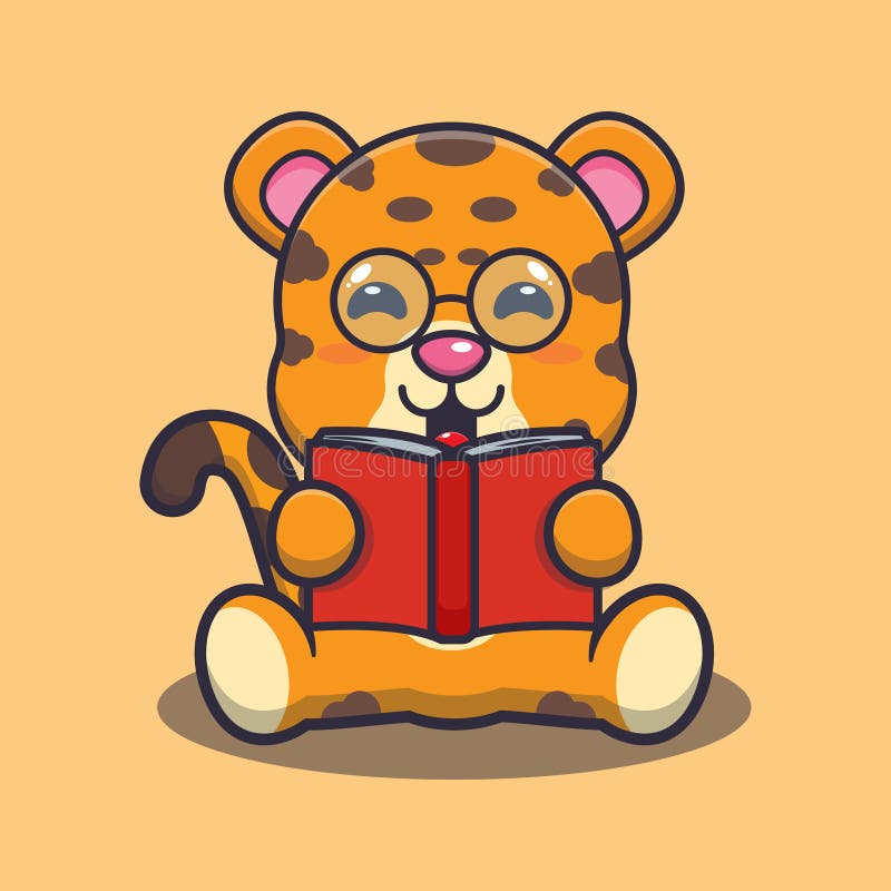 Cute Leopard Reading a Book Cartoon Vector Illustration. Stock Vector ...
