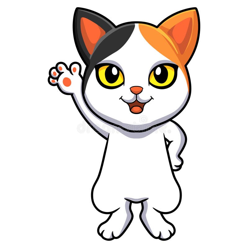 Cute Japanese Bobtail Cat Cartoon Waving Hand Stock Vector ...