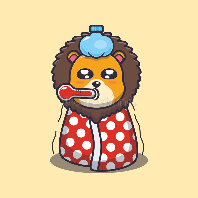 Cute Lion is Sick Cartoon Vector Illustration. Stock Vector ...