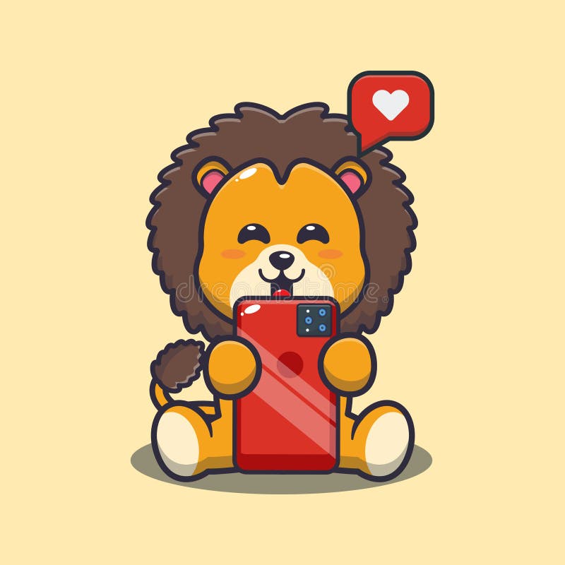 Cute Lion with Phone Cartoon Vector Illustration. Stock Vector ...