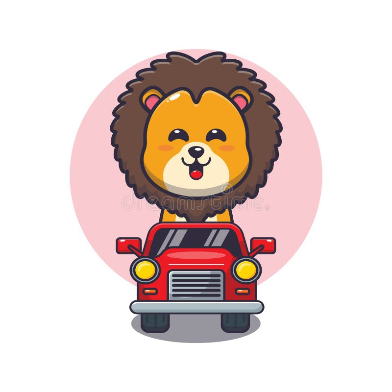 Cute Lion Mascot Cartoon Character Ride on Car. Stock Vector ...