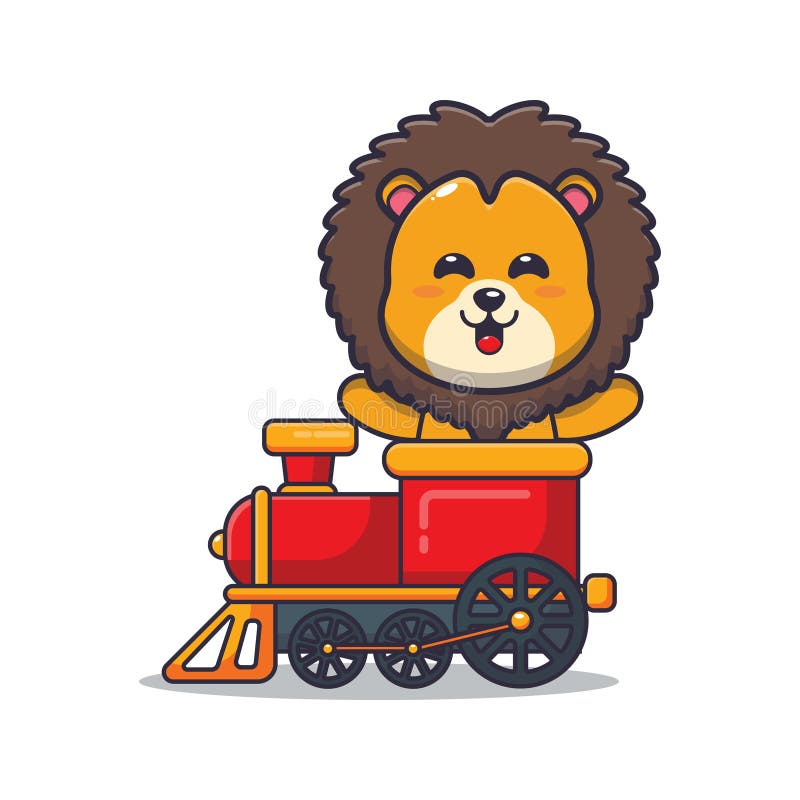 Cute Lion Mascot Cartoon Character Ride on Train. Stock Vector ...