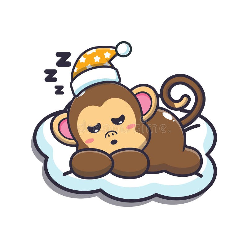 Cute Monkey Sleep Cartoon Vector Illustration. Stock Vector ...