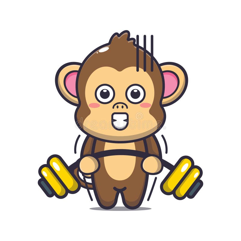 Cute Monkey Lifting Barbell Cartoon Vector Illustration. Stock Vector ...