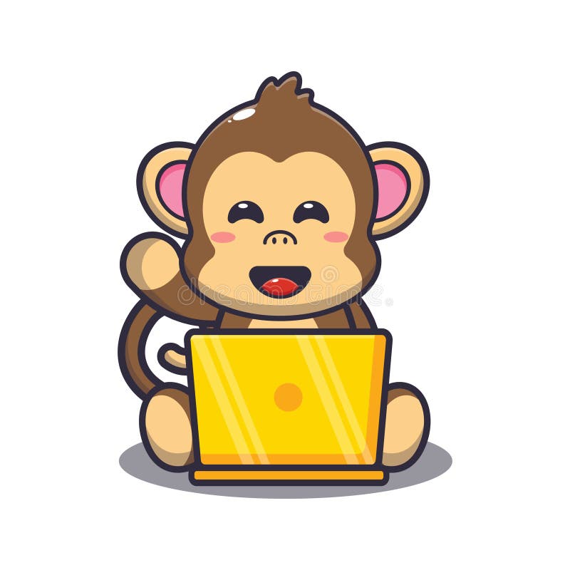 Cute Monkey with Laptop Cartoon Vector Illustration. Stock Vector ...