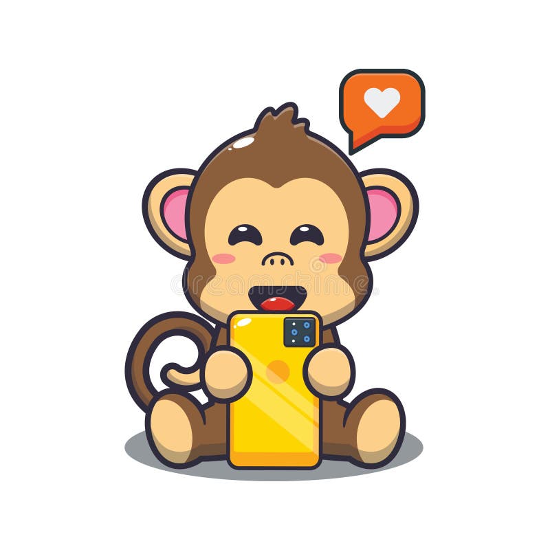 Cute Monkey with Phone Cartoon Vector Illustration. Stock Vector ...