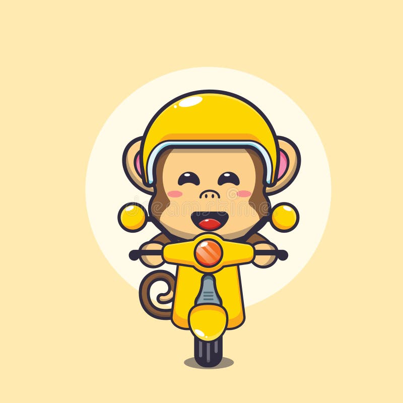 Cute Monkey Mascot Cartoon Character Ride on Scooter. Stock Vector ...
