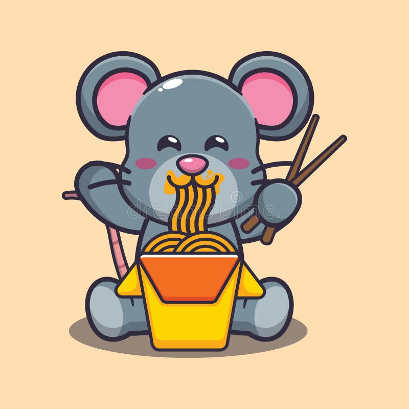 Cute Mouse Eating Noodle Cartoon Vector Illustration. Stock Vector ...