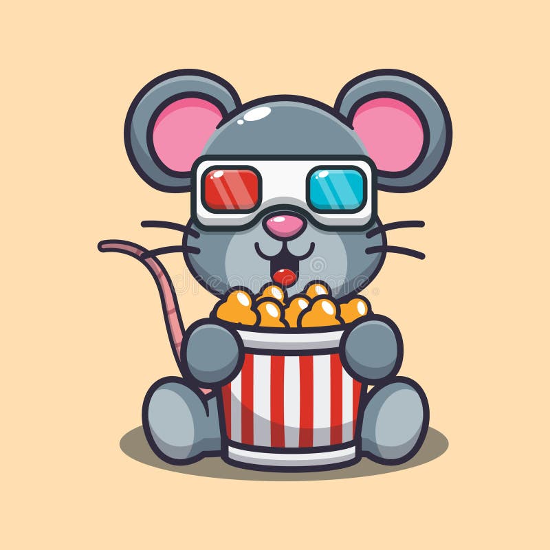 Cute Mouse Eating Popcorn and Watch 3d Movie. Stock Vector ...
