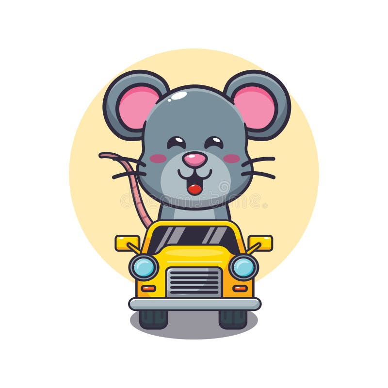 Cute Mouse Mascot Cartoon Character Ride on Car. Stock Vector ...