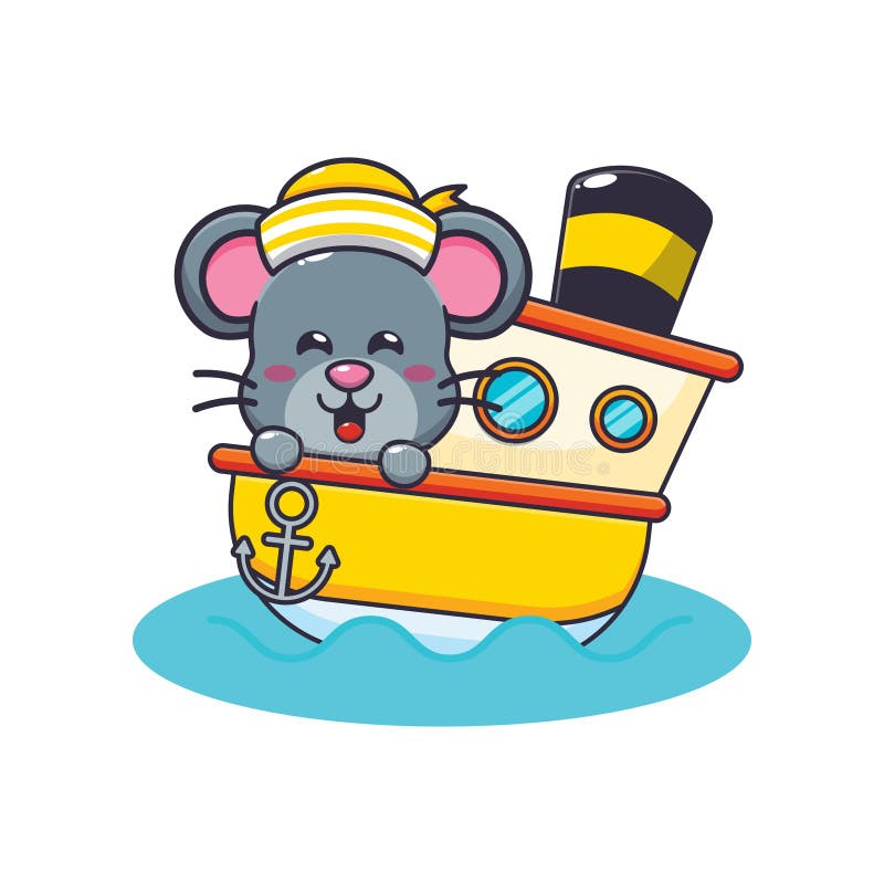Cute Mouse Mascot Cartoon Character on the Ship. Stock Vector ...
