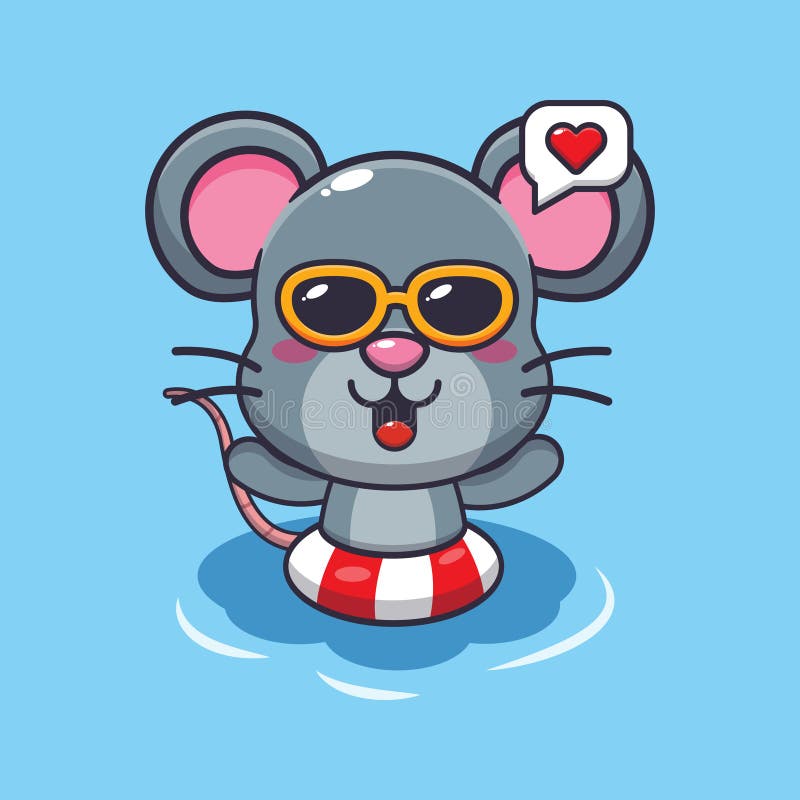 Cute Mouse in Sunglasses Swimming on Beach. Stock Vector - Illustration ...