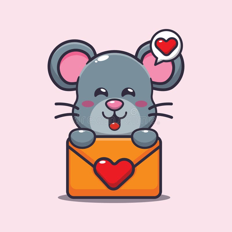 Cute Mouse Cartoon Character with Love Message. Stock Vector ...