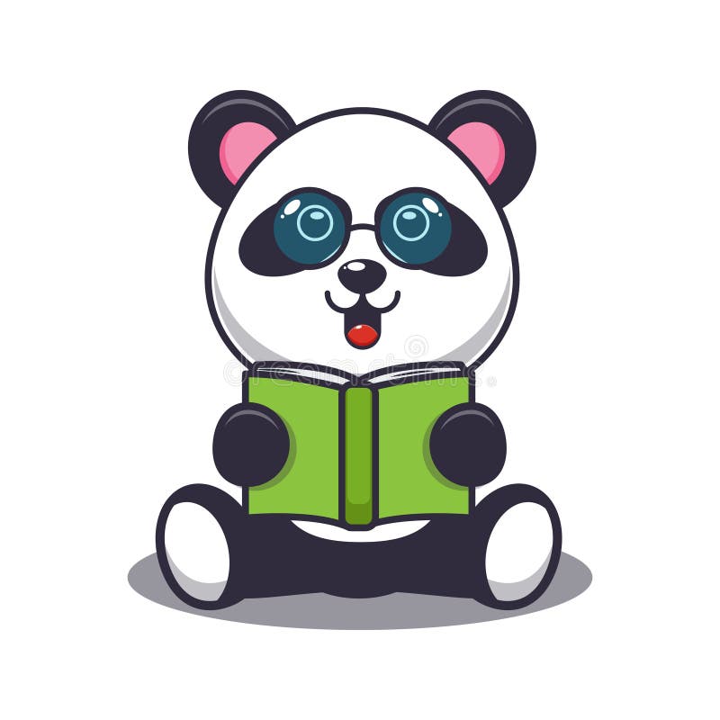 Cute Panda Reading a Book Cartoon Vector Illustration. Stock Vector ...