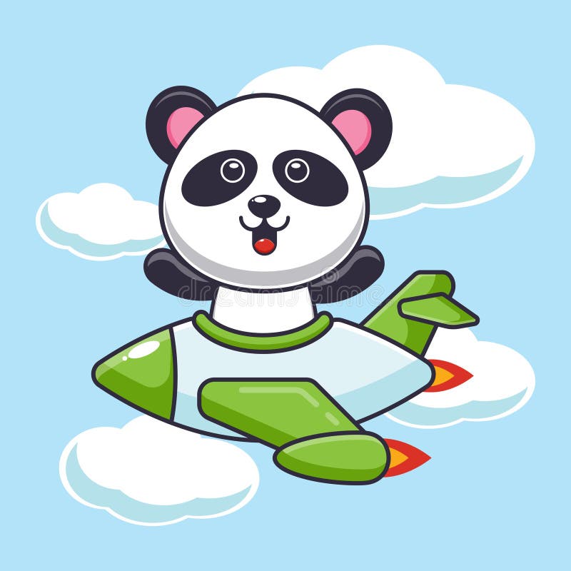 Cute Panda Mascot Cartoon Character Ride on Plane Jet. Stock Vector ...