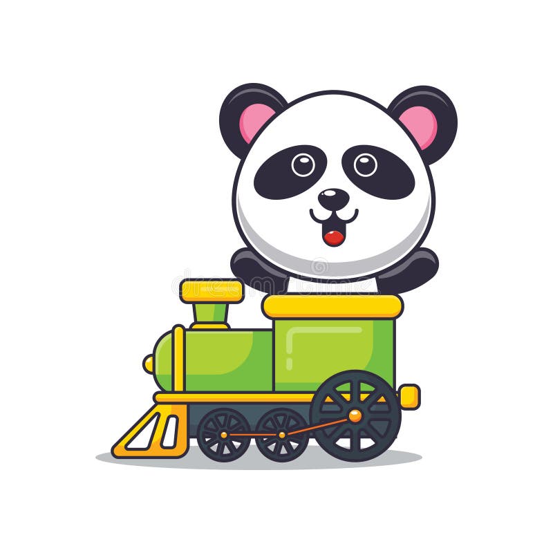 Cute Panda Mascot Cartoon Character Ride on Train. Stock Vector ...