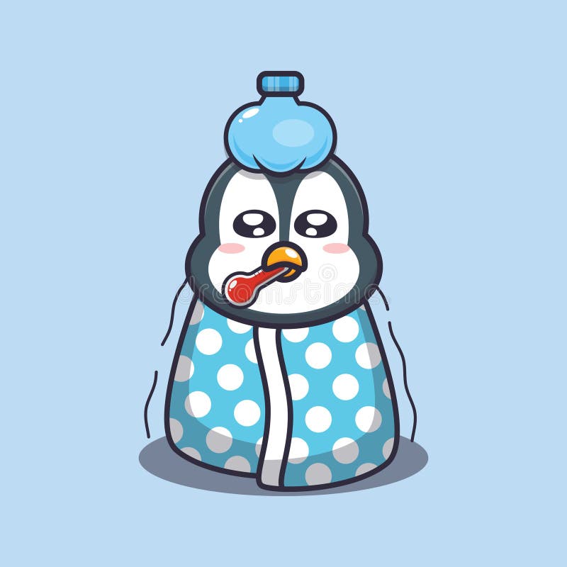 Cute Penguin is Sick Cartoon Vector Illustration. Stock Vector ...
